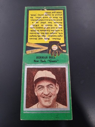 1934 Matchbook Cover First Baseball Herman Bell New York Giants Green ...