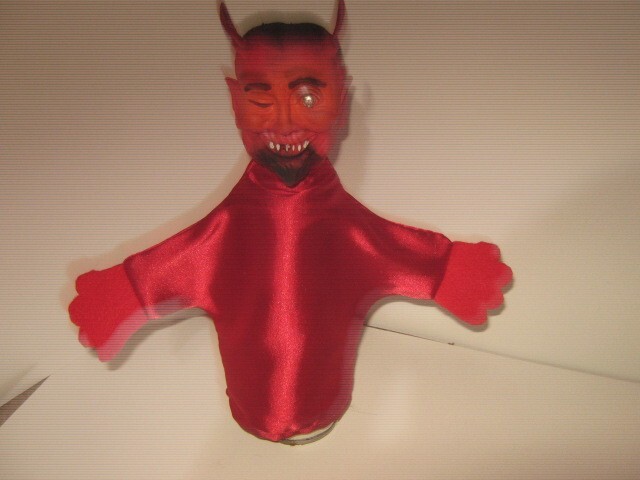 Devil hand puppet w/diamond winkin eye rubber head monster rat rod ...