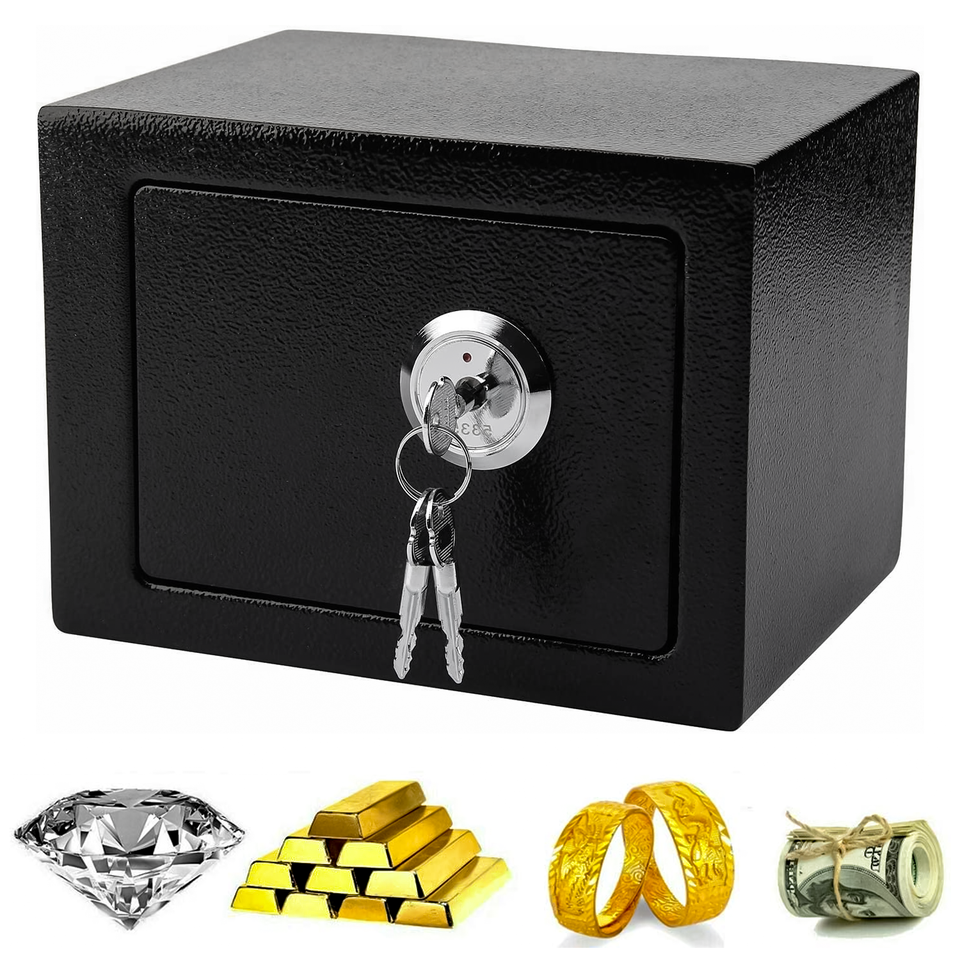 SOLID STEEL SAFE SECURITY HOME OFFICE MONEY CASH SAFETY BOX WITH KEY ...