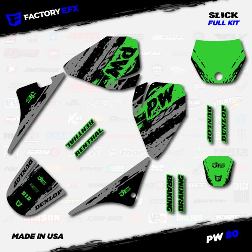 Gray & Green Slick Racing Graphics kit fits Yamaha PW80 PW 80 All Years ...