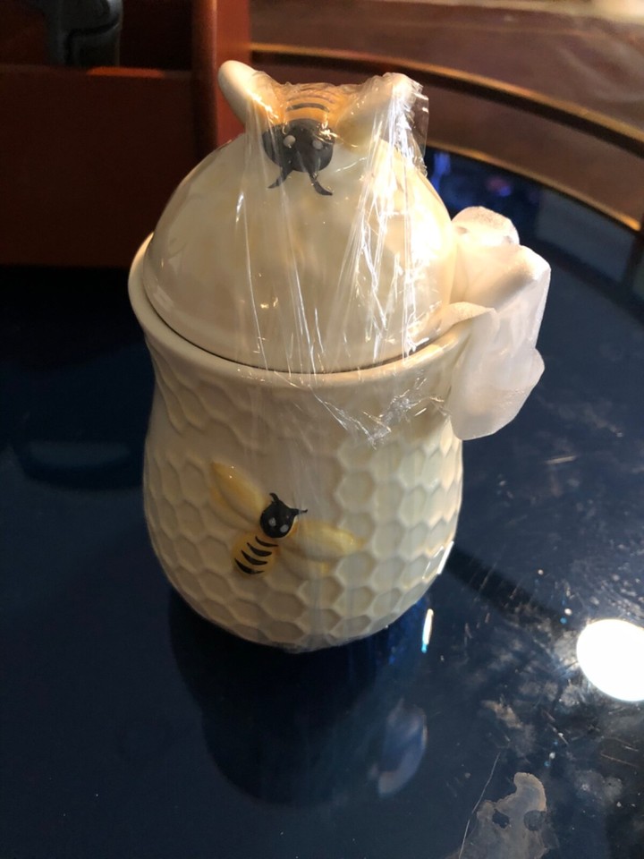 New Tag Bumble Bee Honey Pot with spoon Honeycomb Pattern Bee Lovers | eBay