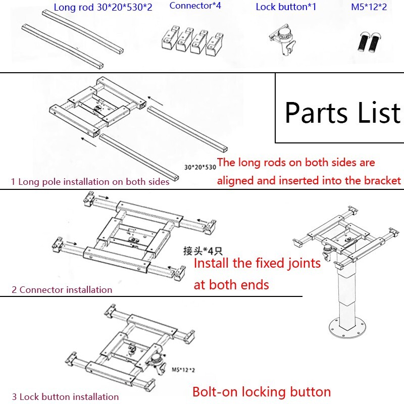 White Adjustable Height Table Leg & Turntable Sliding System for ...