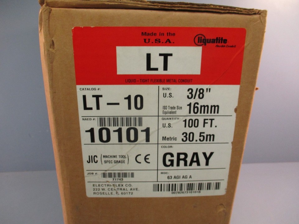 Electri-Flex LT10-GRY-3/8" 100FT (30.5m) Liquidtight Flexible Metal ...