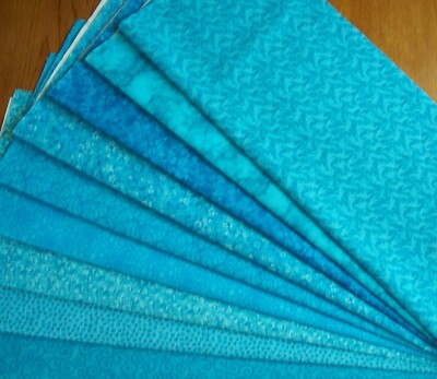 9 Fat Quarters Bundle Tonal Turquoise Blue tone on tone Fabric Precut ...