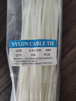 1,000 pcs 200mm x 2.5mm White Nylon Plastic Cable Ties Zip Tie Wraps 7. ...