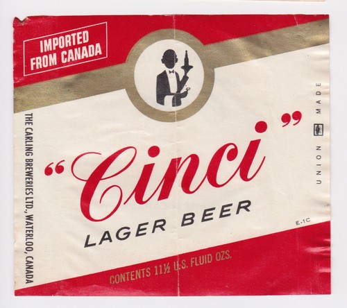 Cinci Canadian Lager Beer IRTP era Label Carling Brewsters Waterloo ...
