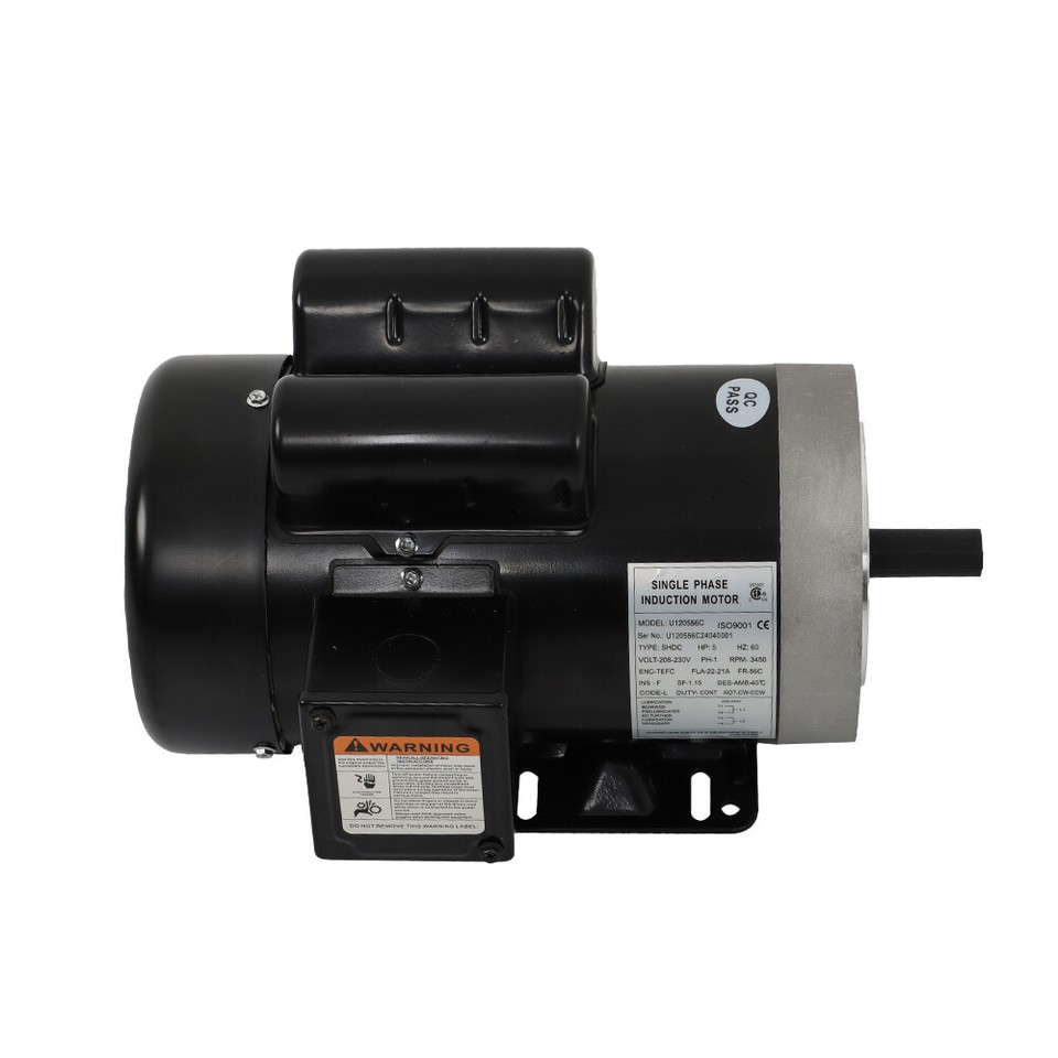 Electric Motor 5HP 3450RPM Single Phase 208-230V 56C Frame 5/8" Shaft ...