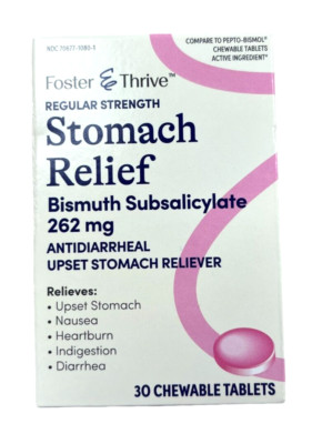 F&T Stomach Relief Bismuth Subsalicylate 262mg Chewable Tablets 30ct ...