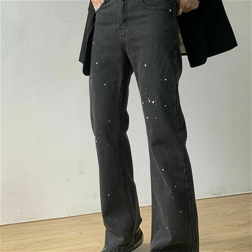 Men Bell Bottom Jeans Irregular Trouser Retro Black Slim Long Flared ...