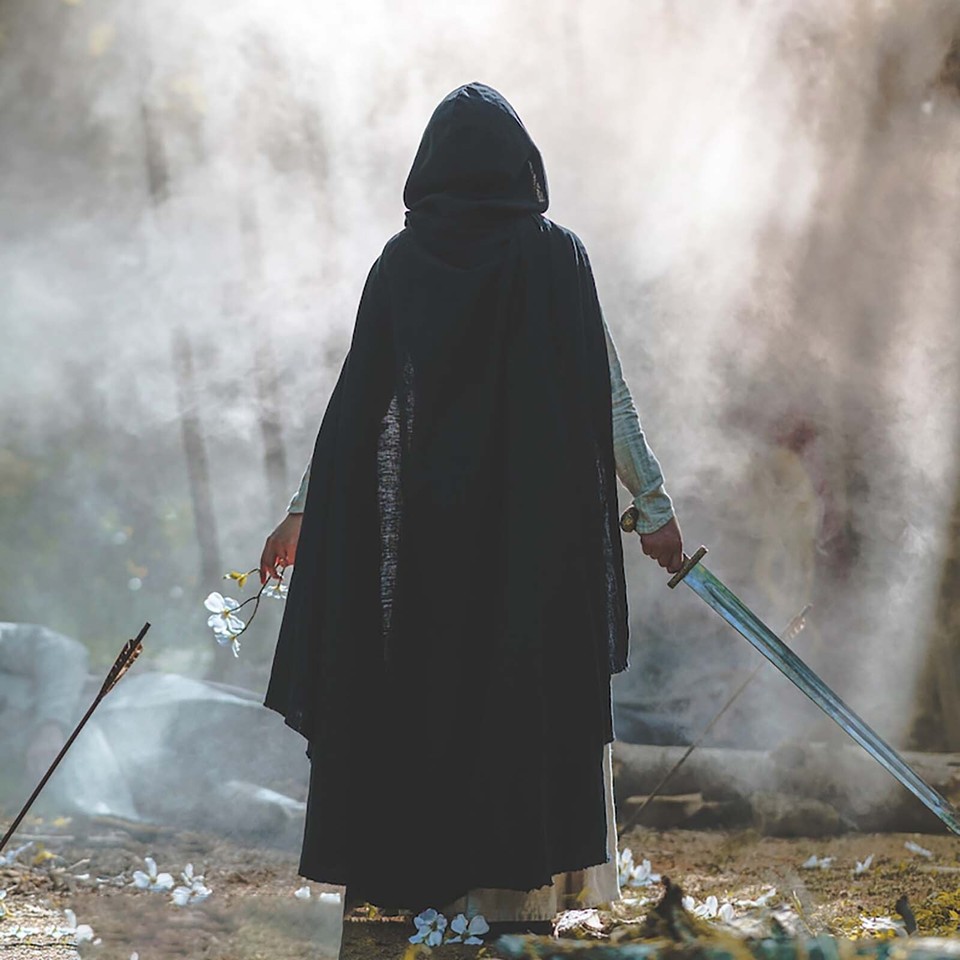 Rustic Linen Medieval Ranger Cloak Hooded LARP Cosplay Robe Knight ...