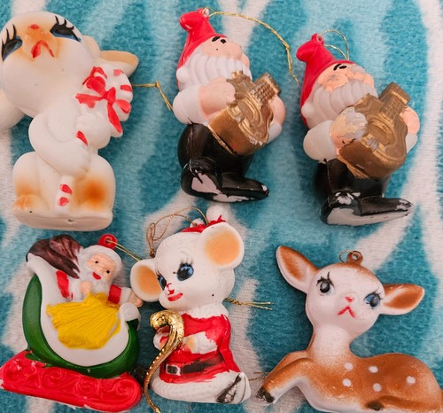 Vintage Plastic Ornaments, Elf ,Mouse ,deer , Santa | eBay