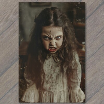 4x6" Young Girl Angry Screaming Face Vintage Vibe Wild Crazy Anxiety ...