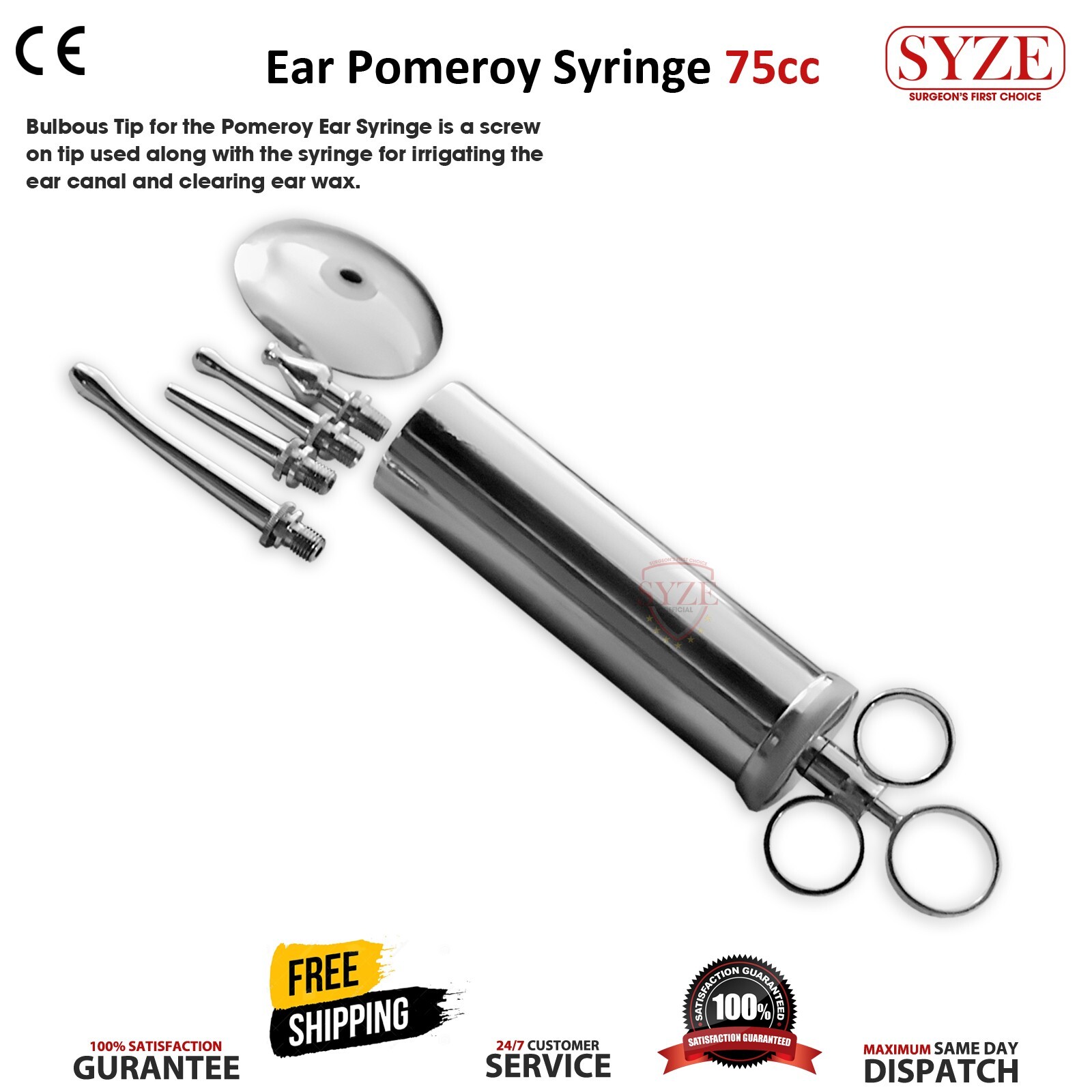 Bulbous Tip Irrigation Syringes Pomeroy Ear Syringe 75cc Clearing Wax ...