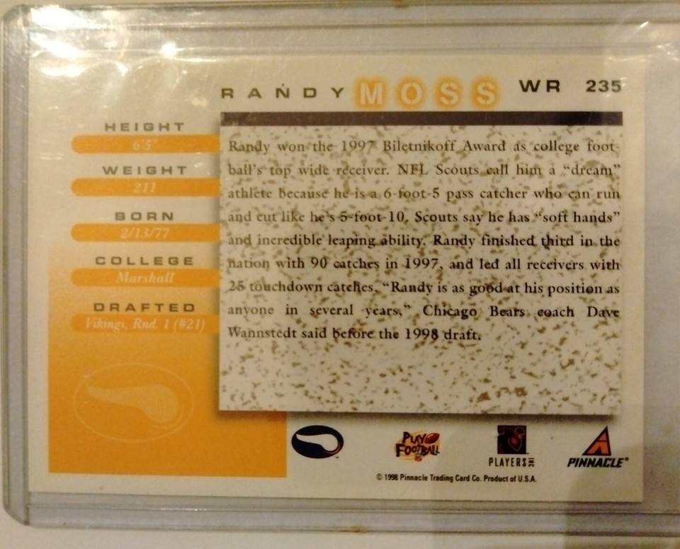 1998 Score Randy Moss RC, Rookie No.235 | eBay