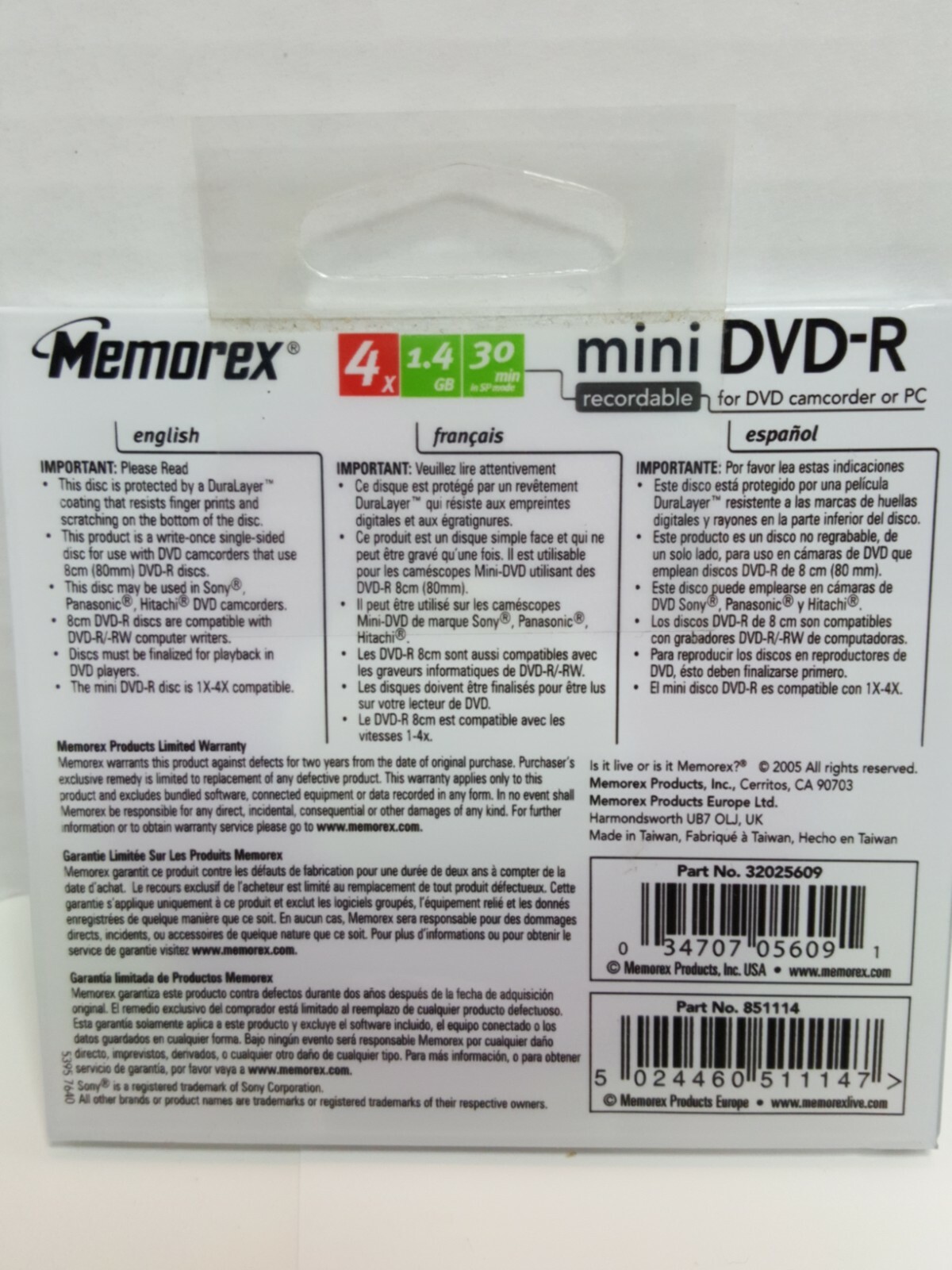 2x Memorex Mini Dvd-r 4x 1.4 GB 30 Min Recordable for DVD Camcorders ...