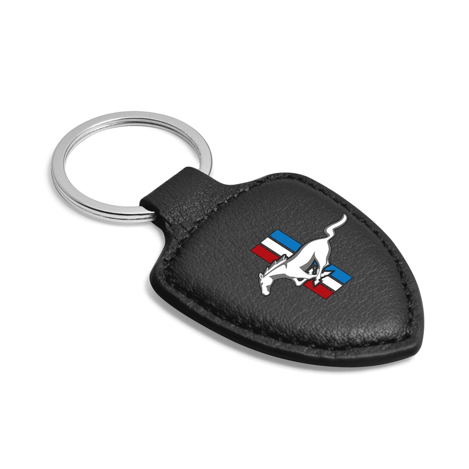 Ford Mustang Tri-Bar Logo Black Real Leather Shield-Style Key Chain | eBay