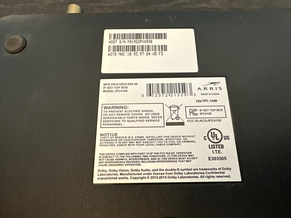 ARRIS Frontier IPC4100 IP Client WiFi Set Top Box Verizon 612933-002-00 ...