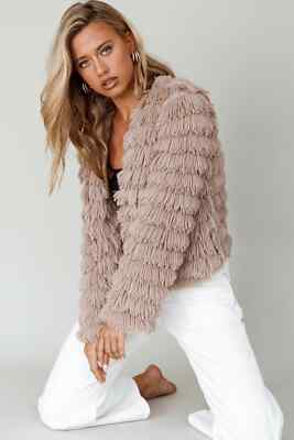SHE + SKY Faux Fur Shaggy Gray Silver Mob Wife Jacket Size Medium | eBay
