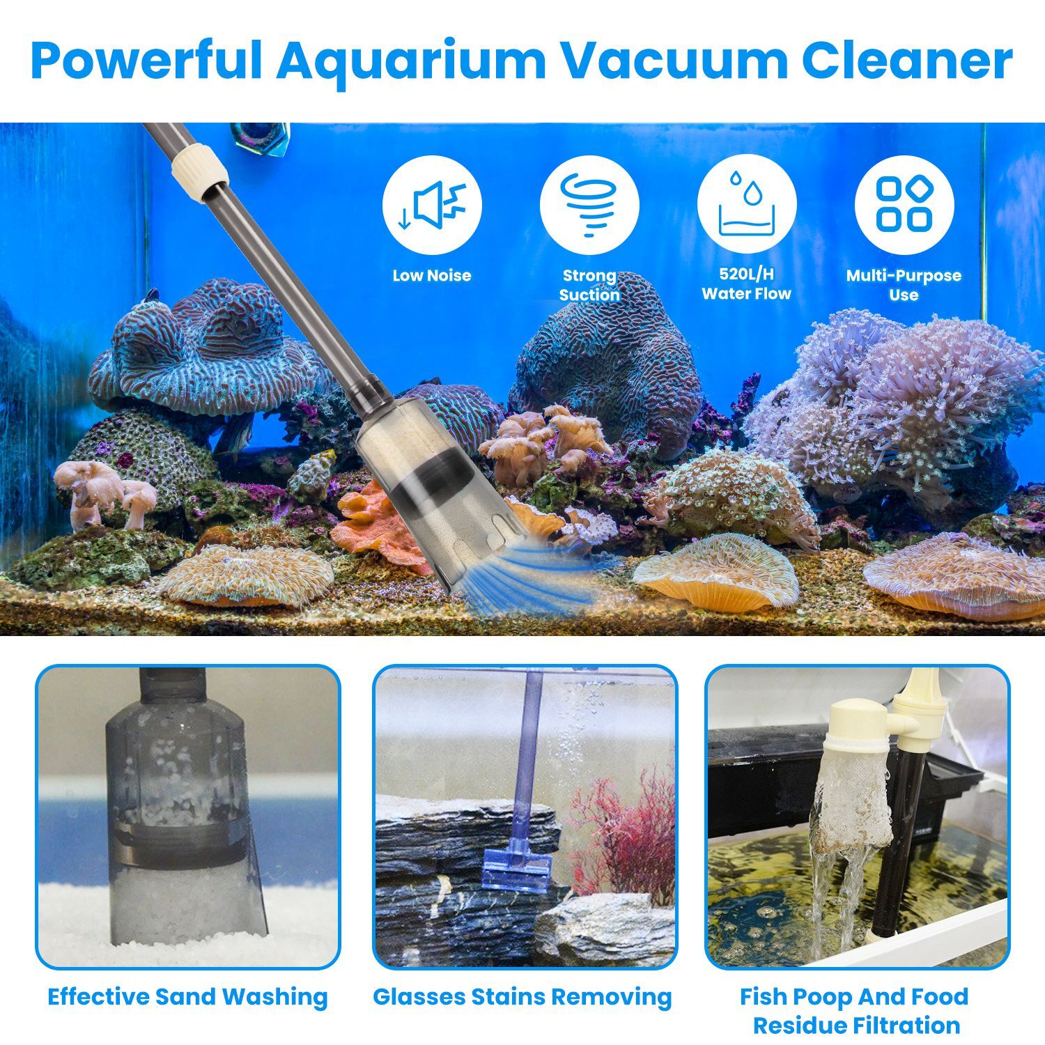 Electric Aquarium Vacuum Gravel Cleaner Adjustable Automatic Fish Tank ...