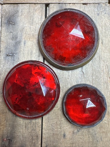 Barn Find Lot Of 3 Vintage Round Red Glass Diamond Cut Reflectors | eBay