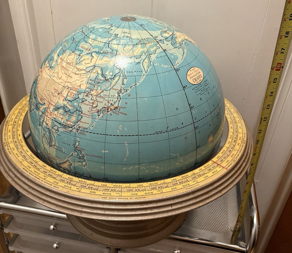 Vintage CRAMS 16” Physical Political Terrestrial Globe Airliner Speed ...