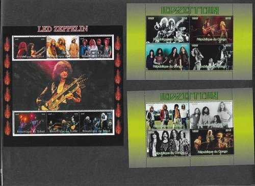 Led Zeppelin stamps collection 5 souvenir sheets fine used/cto + GB 1 ...