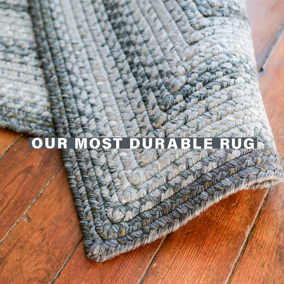 Graphite Grey Small Braided Rug 27x45 Rectangle - Indoor & Outdoor ...