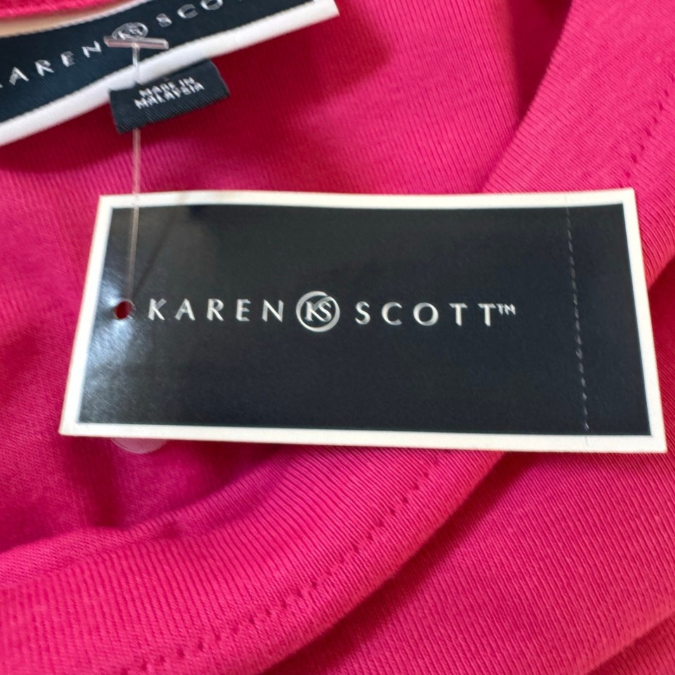 KAREN SCOTT BOAT NECK CUFFED HALF SLEEVE BLOUSE IN STEEL ROSE NWT SIZE ...