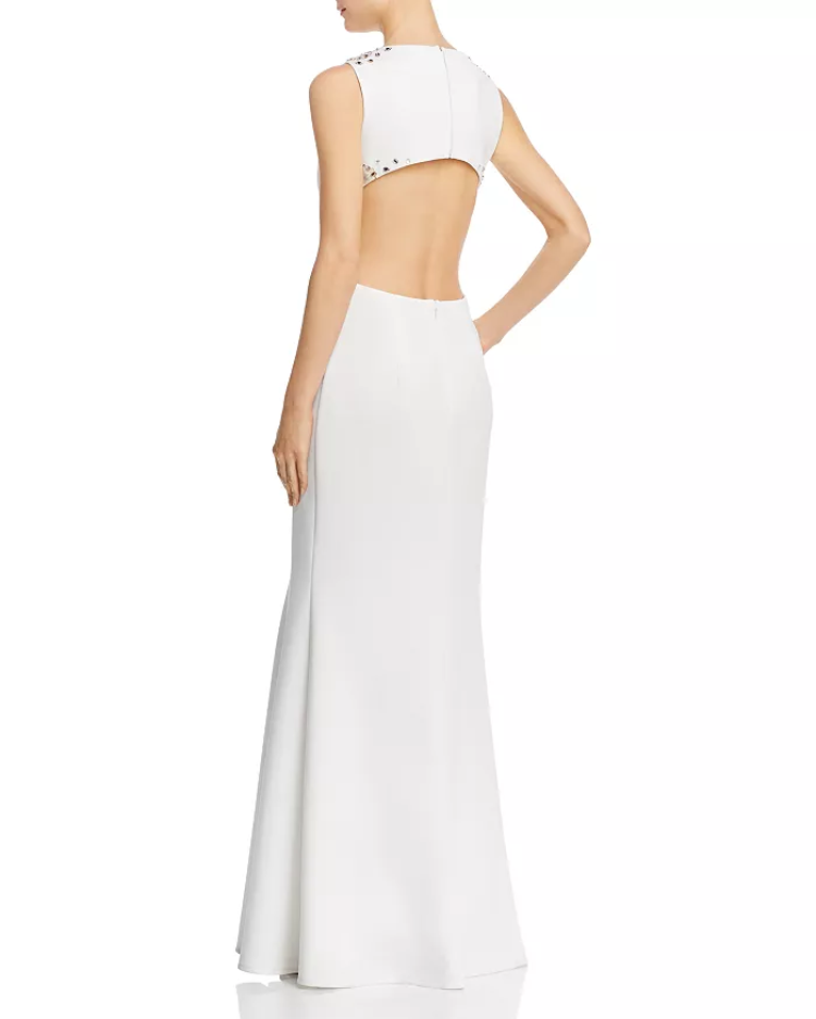 $438 Avery G Women's White Embellished Cutout Scuba Gown Size 2 | eBay