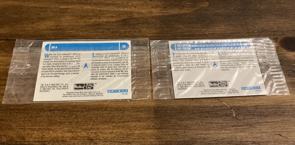 1993 Hostess Frito Lay Star Trek Cards Sela #12 The Ferengi #14 | eBay