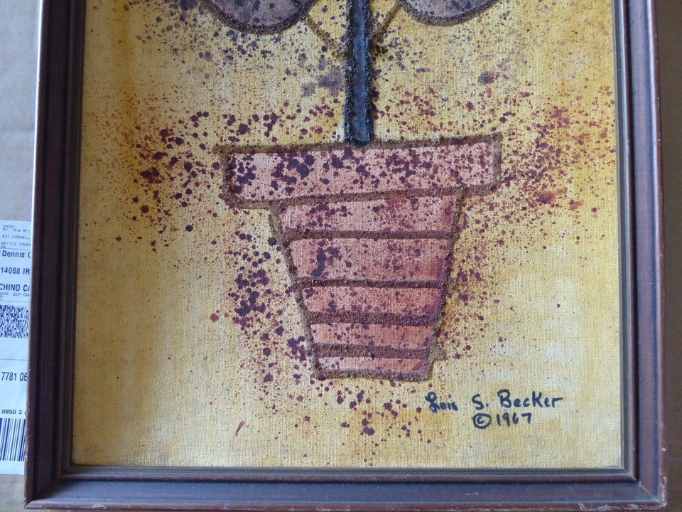 2 x Vintage Lois S Becker 1967 Flower Paintings, Art Wood Frame Signed ...