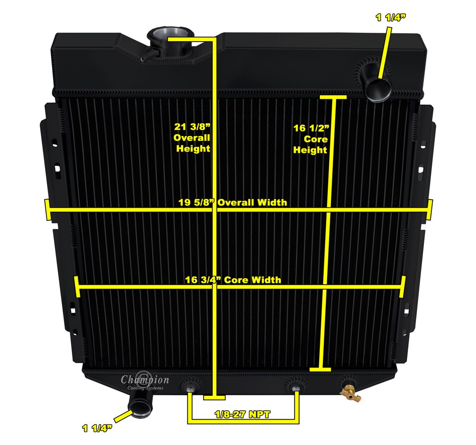 KR Champion 2 Row Black Finish Radiator for 1965 1966 Ford Mustang L6 ...