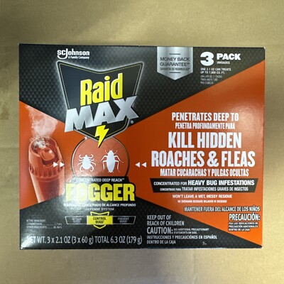 RAID MAX CONCENTRATED DEEP REACH FOGGER Kills Roaches & Fleas - 3 Pack ...