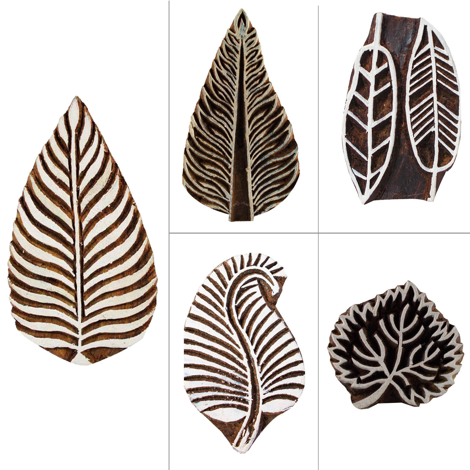 Wooden Printing Blocks Leaf Motif Textile Stamp Henna Pottery Clay ...