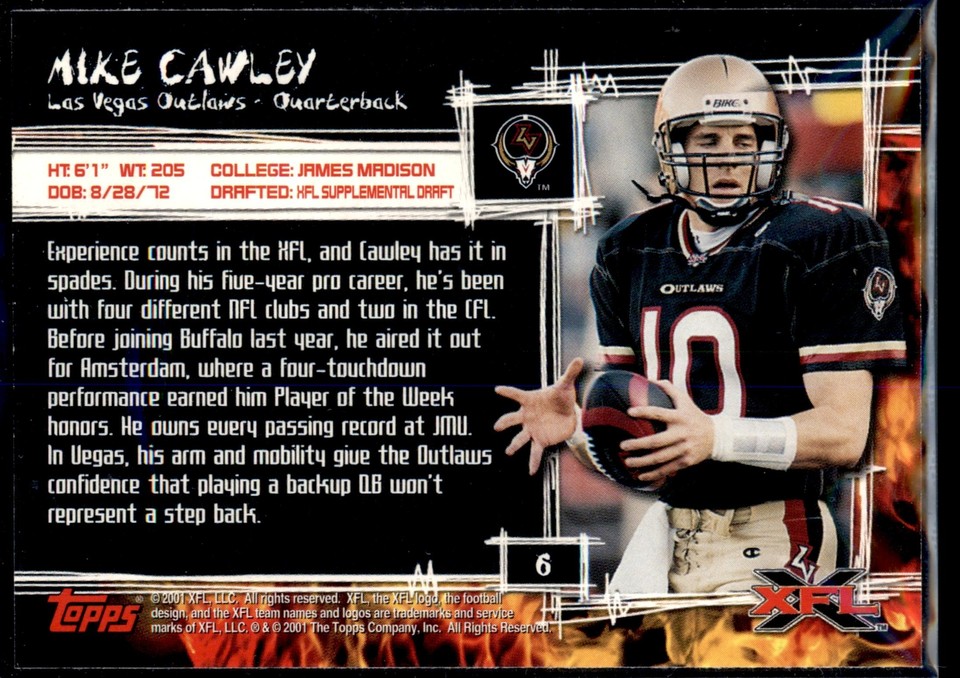 Mike Cawley #6 2001 Topps XFL | eBay