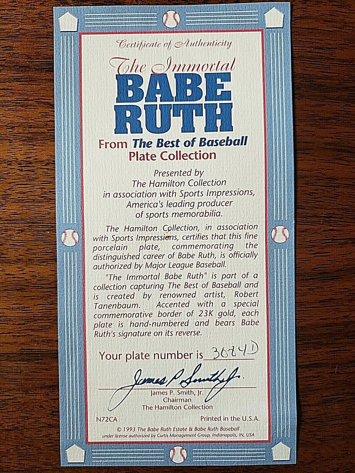Hamilton Collection The Legendary Babe Ruth Best Of Baseball Plate w ...