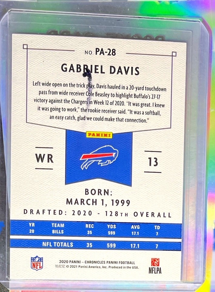 2020 Panini Chronicles - Panini #PA-28 Gabriel Gabe Davis Rookie (RC ...