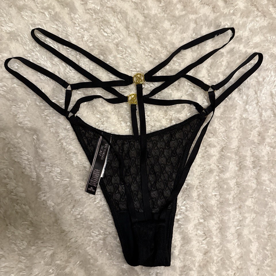 Victoria’s Secret Icon Black Strappy Lingerie Set Demi Bra And Matching ...