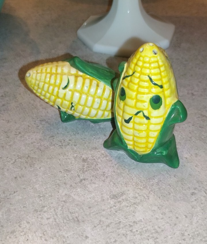 Rare Vintage Corn Cob Salt Pepper Shakers Husk Hair Anthropomorphic Set ...