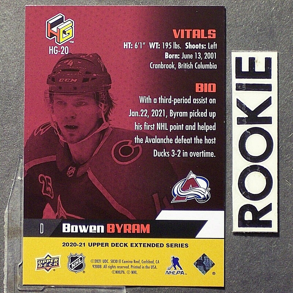 BOWEN BYRAM RC 2020-21 Upper Deck HoloGrFx ROOKIES GOLD #HG20 Colorado ...