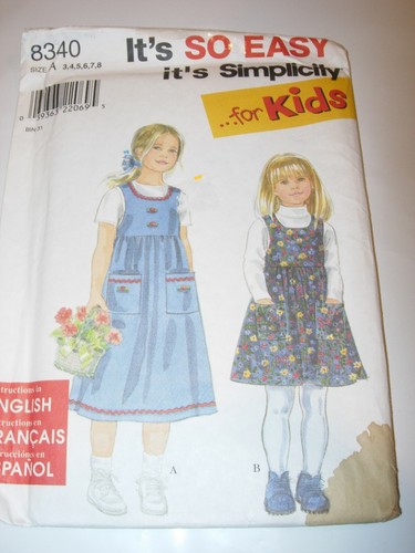 GIRLS CHILDS UNCUT SIMPLICITY 8340 SEWING Pattern JUMPER DRESS CASUAL ...