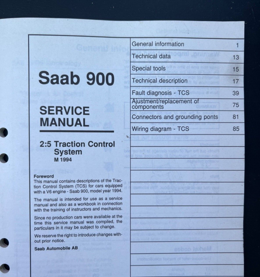 1994 Saab 900 Traction Control System Service Manual | eBay