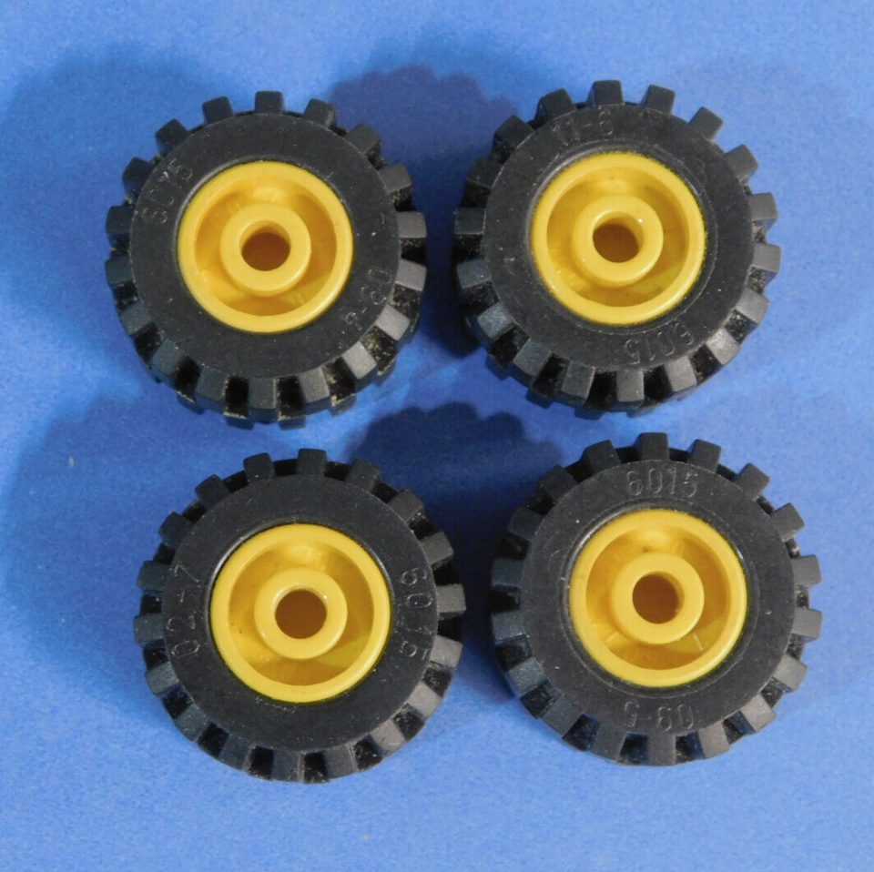 LEGO PART 6014 / 6015 YELLOW WHEEL BLACK OFFSET TREAD TIRE - Lot of 4 ...