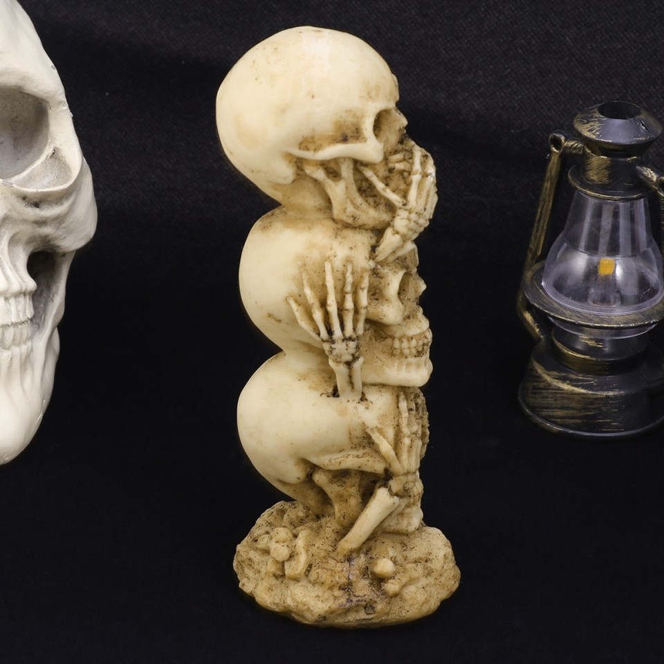 Hear-no See- -no Evil Skull Statue Sculpture Figure Skeleton Stacked ...