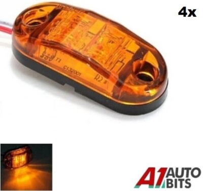 4x Amber Orange 24v 2 Led Side Marker Indicators Lights Truck Trailer E ...