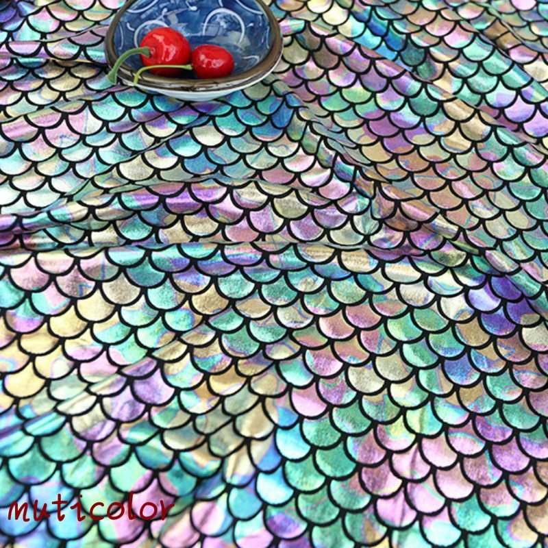 Metallic Mermaid Scale Fabric Stretch Glitter Fancy Costume Decor Foil ...