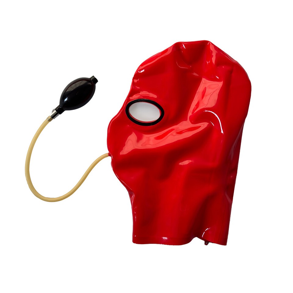 Red Latex Hood Inflatable Gag Rubber Mask Experience Suffocation Fetish ...