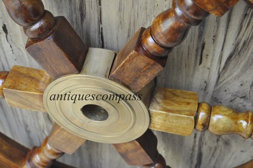 Nautical Wooden Ship Steering Wheel Pirate Decor Wood Brass Fishing ...