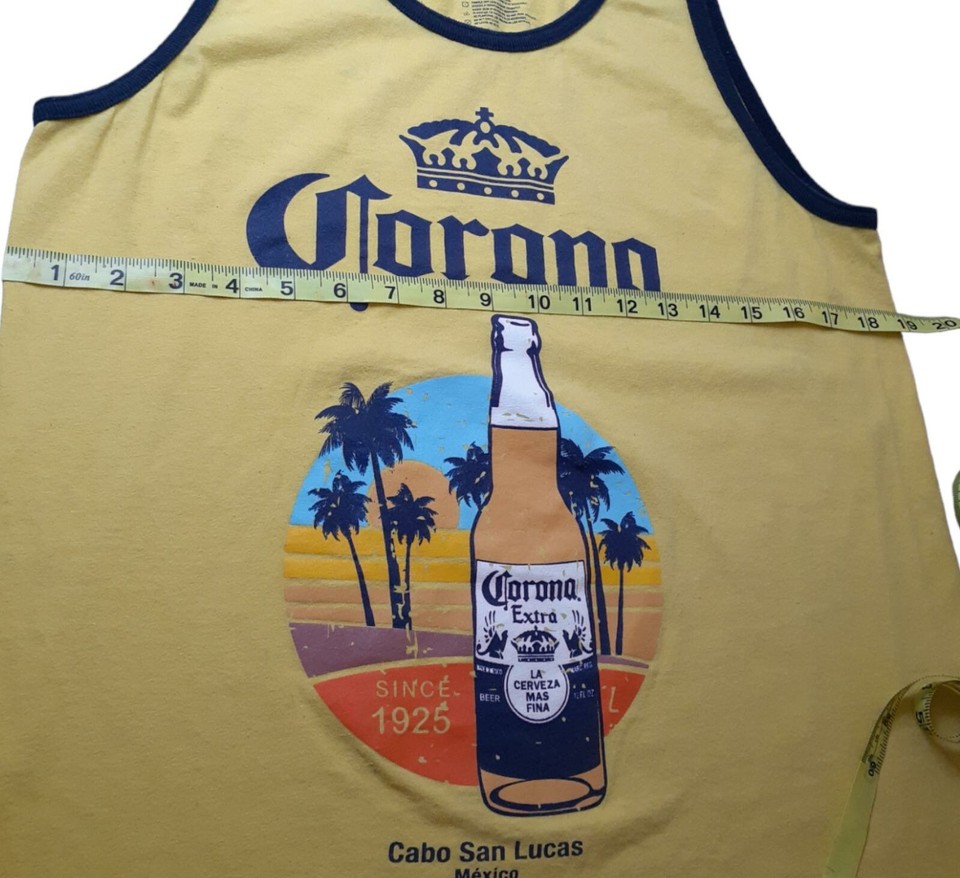 Corona Beer Tank Top "Cabo San Lucas" Mexico Yellow/Blue Trim Size M ...