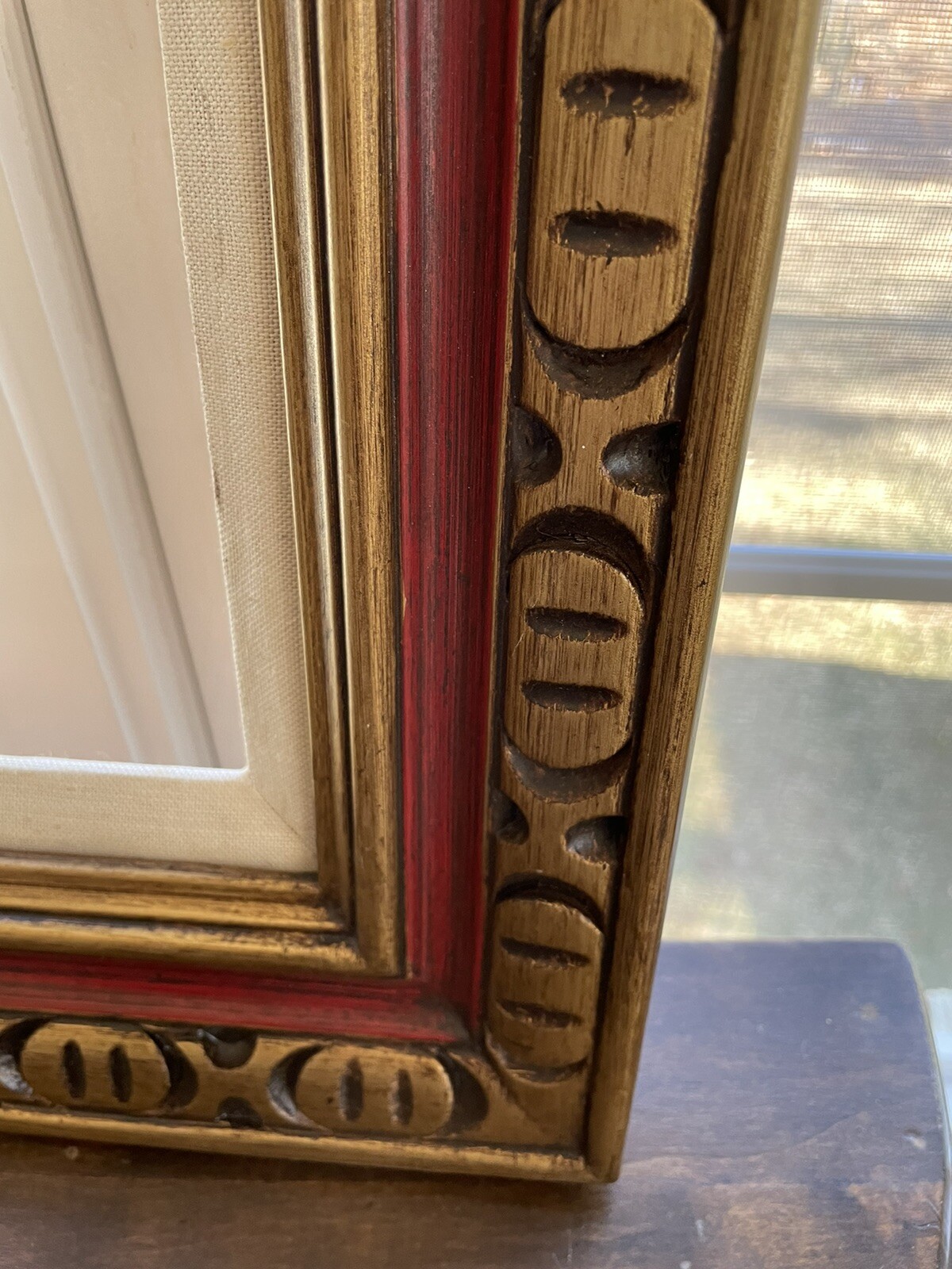 VINTAGE HAND CARVED GILDED / RED WOOD FRAME FOR PAINTING 10 X 8 INCH (c ...